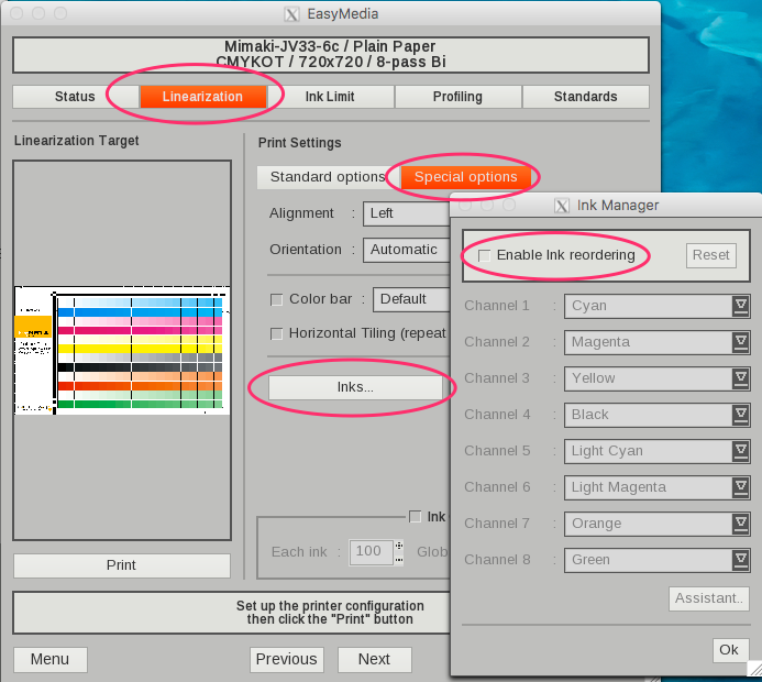 Mimaki JV33-130/160 - Custom Inksets (CMYK + Florescent Pink ...